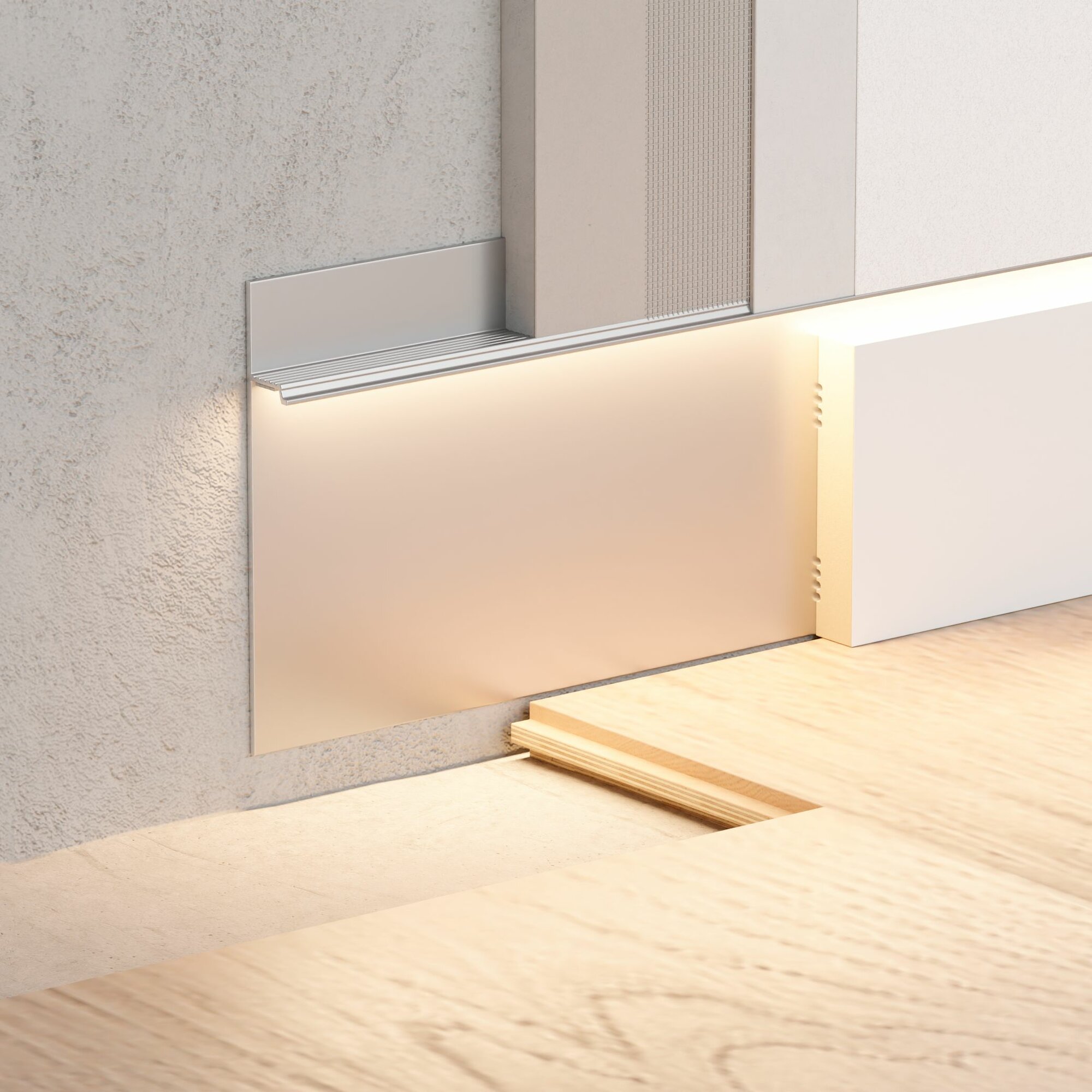 Скрытый плинтус ПО 192 теневой профиль, длина - 2700 мм - Серебро матовое