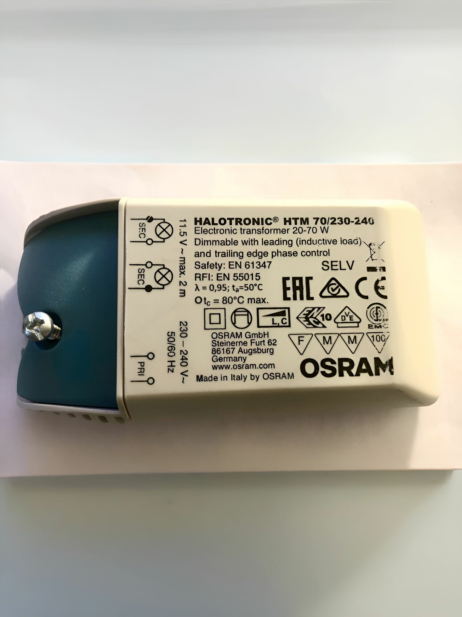 Трансформатор HTM 70/230-240 HALOTRONIC для галогенных ламп 20-70W 12V Osram
