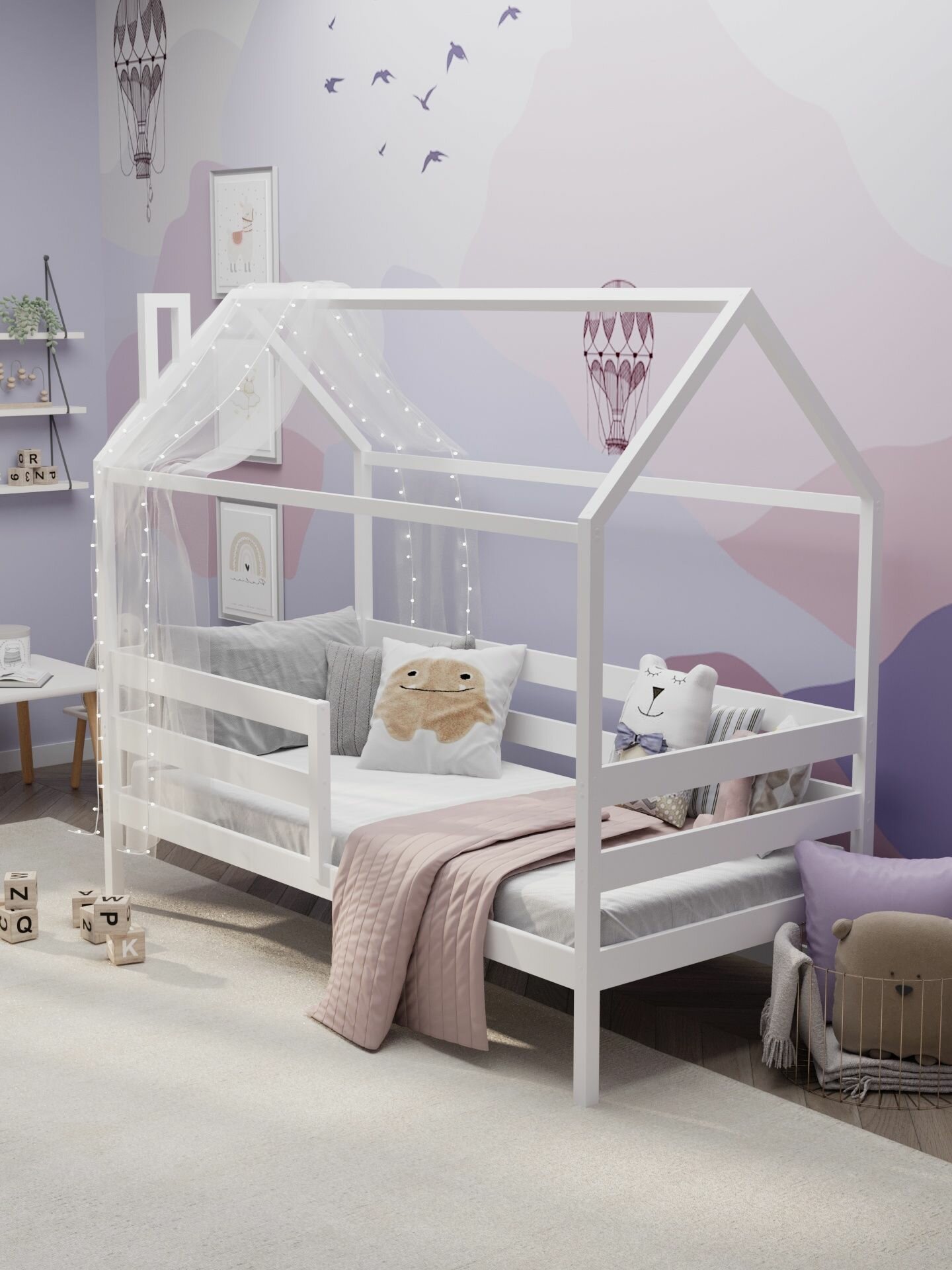 Кровать Sleeping Home "Домик", с крышей, односпальная, белая, 180x80 см