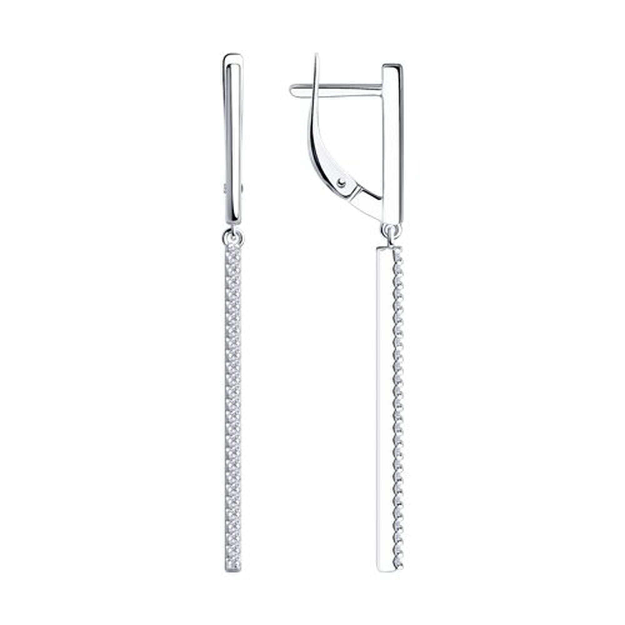 Серьги, серебро, 925 проба, родирование, фианит