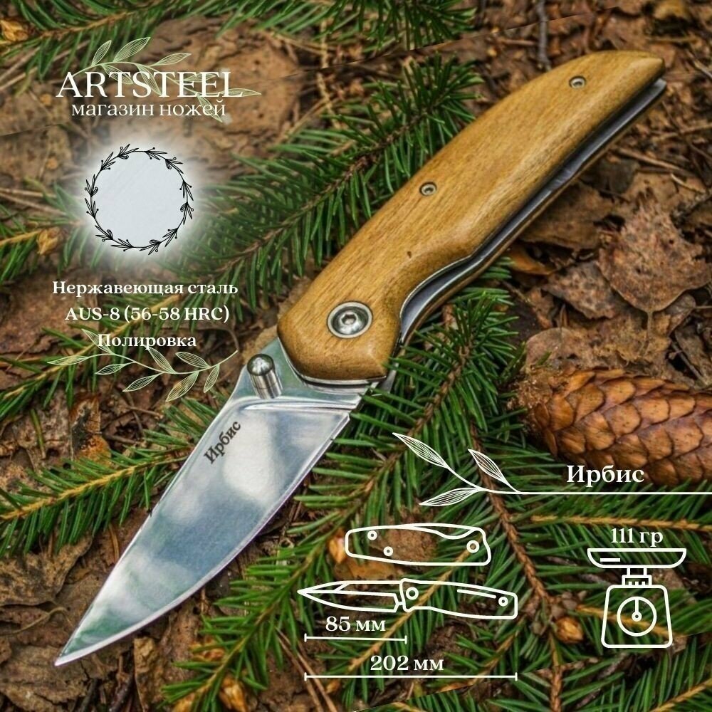Складной нож Кизляр "Ирбис", нержавеющая сталь, деревянная рукоять, складной