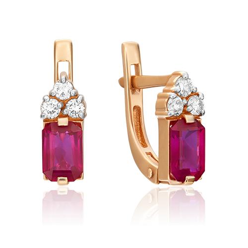 Серьги, красное золото, 585 проба, рубин, бриллиант