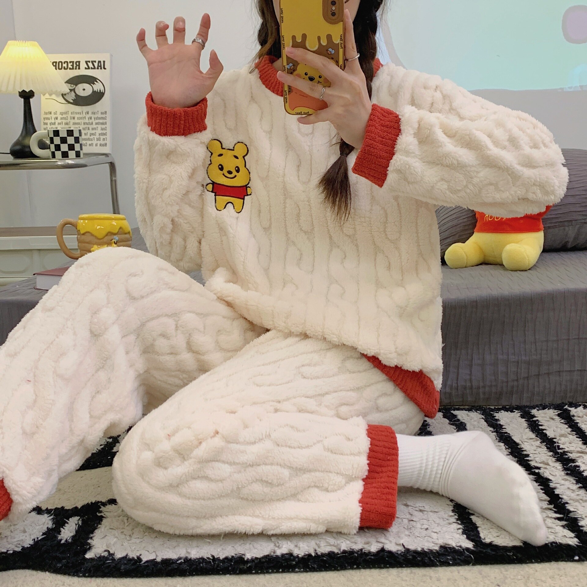 Зимняя пижама из плотного бархата с вырезанными цветами, женская теплая пижама с длинными рукавами из плотного бархата, а также домашняя одежда из бархата, женский костюм, размер: L