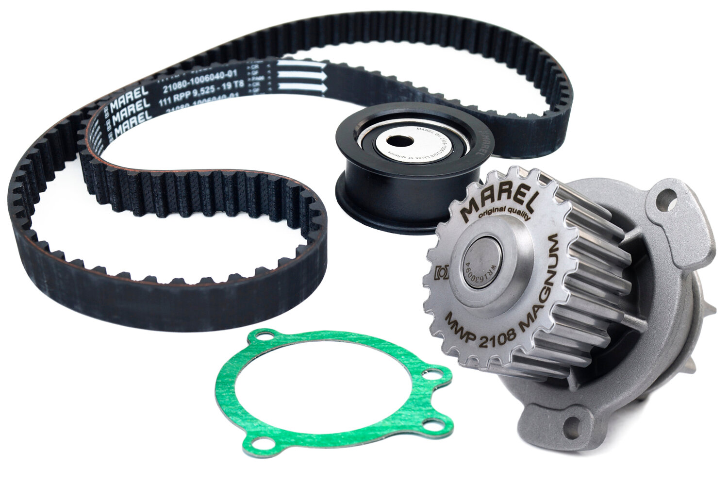 Комплект ремня ГРМ Marel Standart с помпой Magnum для 8-клапанных ВАЗ 2108-21099, 2110-2112, 2113-2115, Лада Приора, Калина, Калина 2, Гранта в комплектации Стандарт, Ока