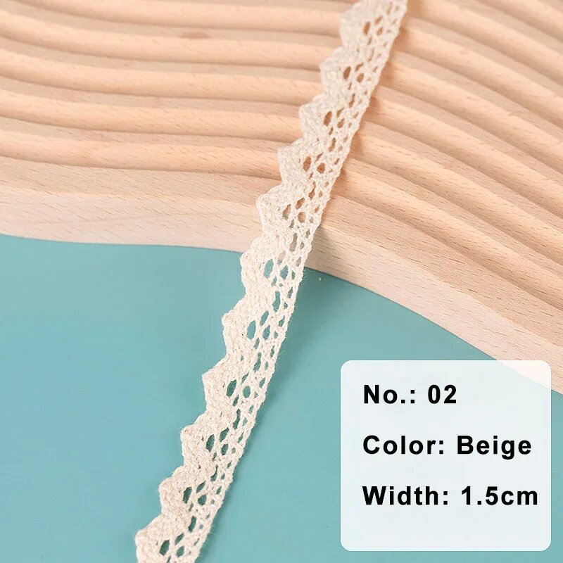 Кружевная лента JING-SDIY хлопковая белая бежевая 2/5 ярдов 02 Beige, 5Yards