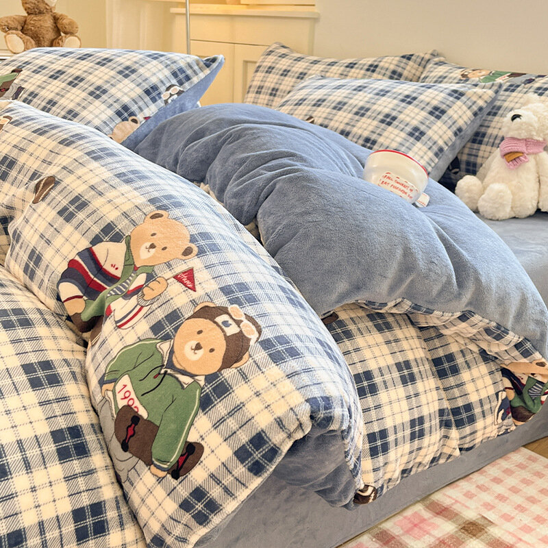 Комплект постельного белья из молочного флиса (4 предмета), простыни и пододеяльник из утолщенного кораллового флиса, зимний флисовый пододеяльник из трех предметов,150*200cm