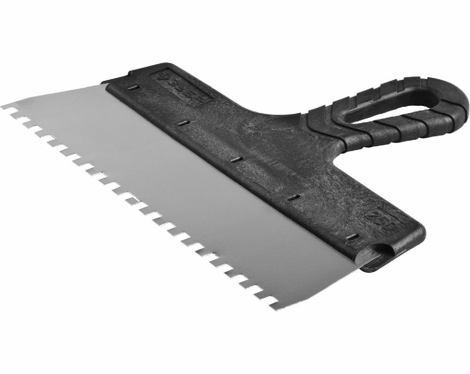 Фасадный шпатель ЗУБР нержавеющий 250мм зуб 6х6мм зубчатый пластиковая ручка