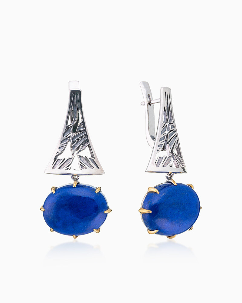 Серьги, серебро, 925 проба, лазурит