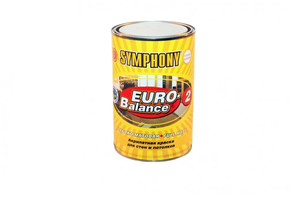 Краска SYMPHONY EURO-BALANCE 2 для стен и потолков, акрилатная, глубокоматовая, супербелая 0,9л