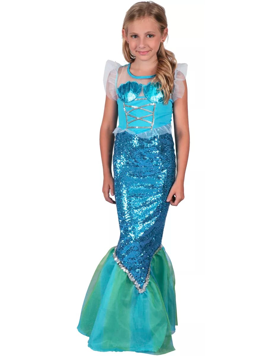 Карнавальный костюм русалочки детский, голубой, L (130-140 см)