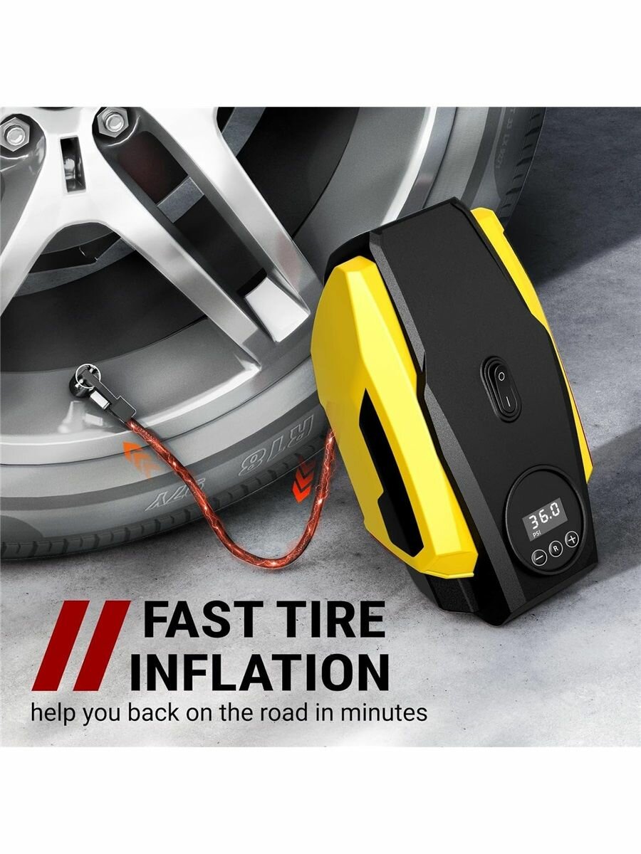 Портативный насос для накачки шин, ABS-пластик, цифровой манометр, 12V, 0.6 м