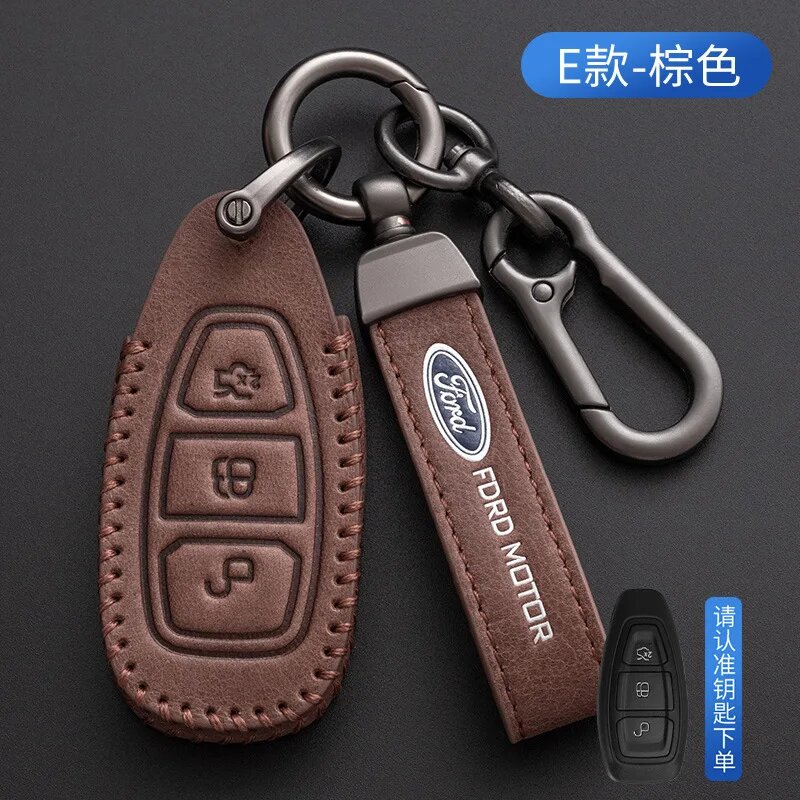 Кожаный чехол для автомобильного дистанционного ключа, чехол для Ford, чехол для E-brown
