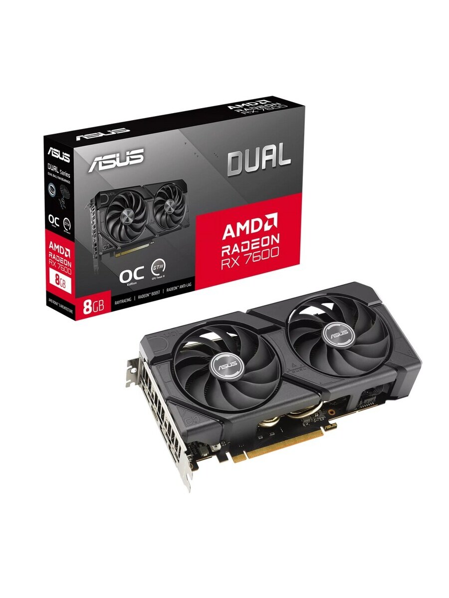 Видеокарта PCI-E ASUS Radeon RX 7600 DUAL OC EVO (DUAL-RX7600-O8G-EVO) 90YV0LD0-M0NA00 8GB