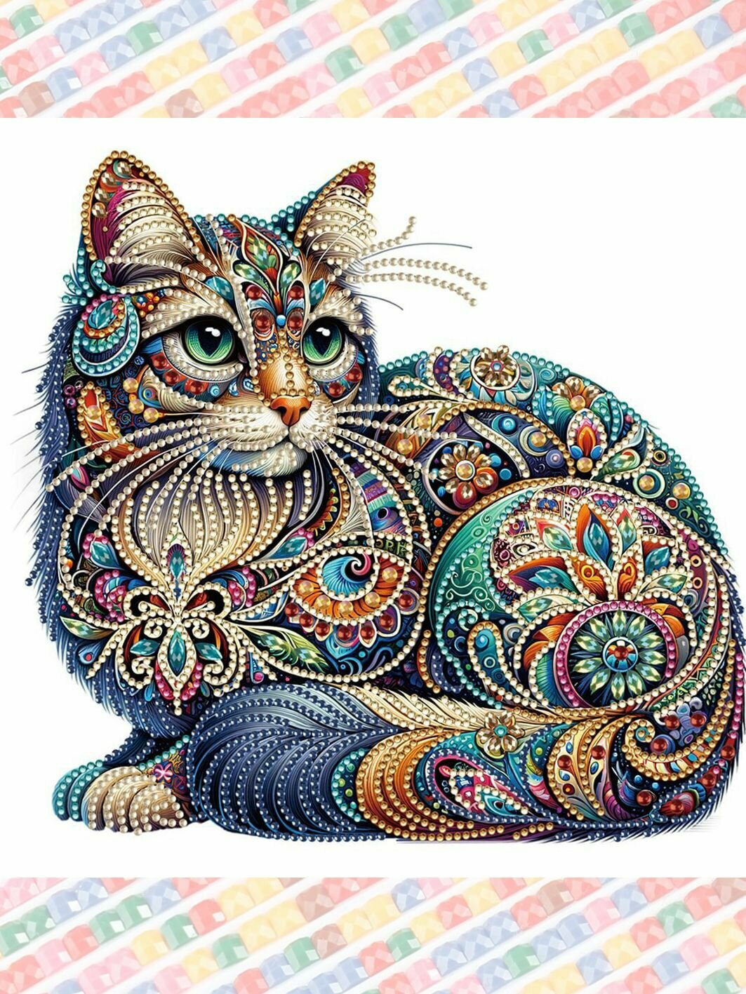 Алмазная мозаика кошка 30х30 см — набор для творчества и релаксации, выкладка стразами по номерам, подарок handmade
