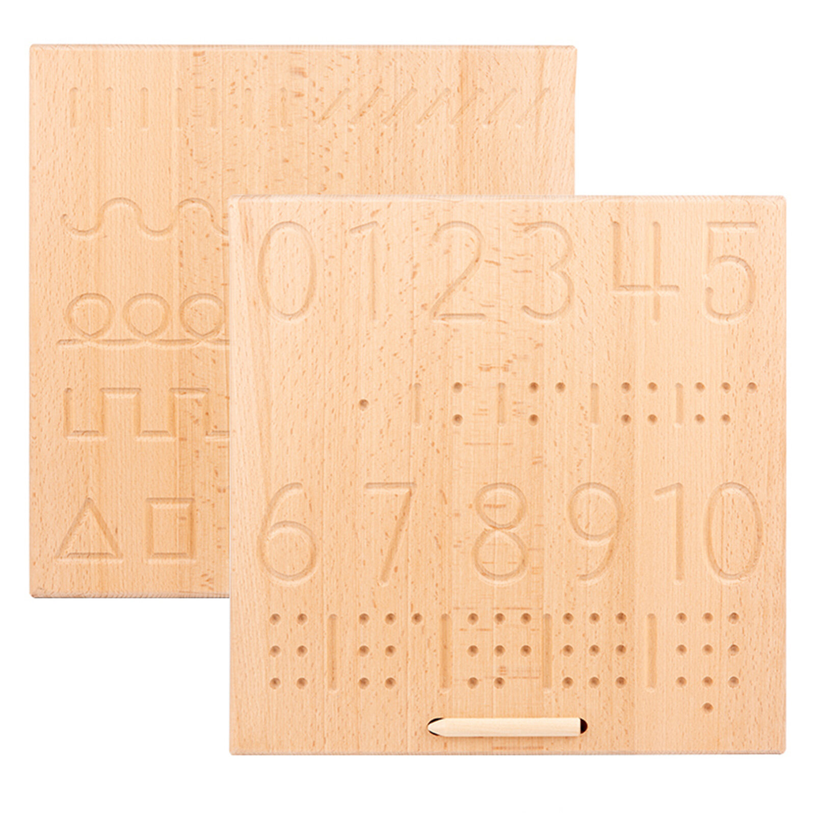 Двойной трассировочный доска для букв алфавита, цифр и форм с деревянным стилусом для малышей и детей дошкольного возраста, материал дерево, типы A, B, C, D, E, F, размеры маленькая 5*5см, большая 29*29см, длина пера 8см, вес доски маленькая 450г,
