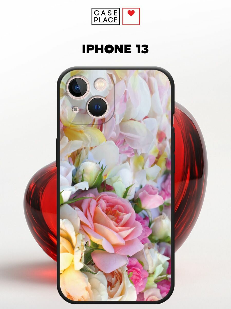 Черный матовый чехол на Apple iPhone 13 / Айфон 13 с принтом Утренние розы