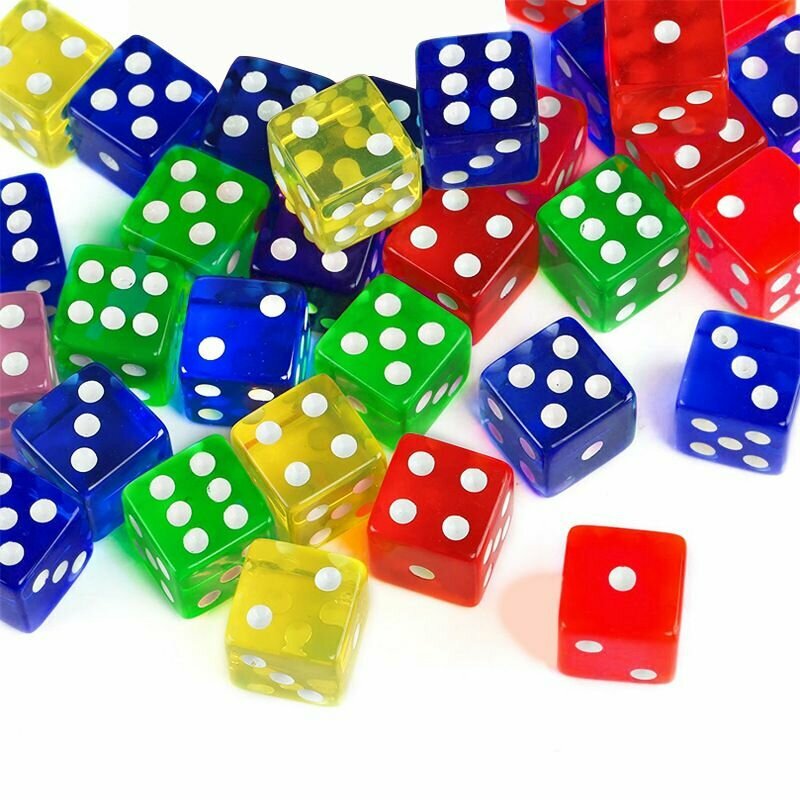 Игральные кости,12 угловатых прозрачных кубиков с белыми точками - синий, 1 набор из 25 штук