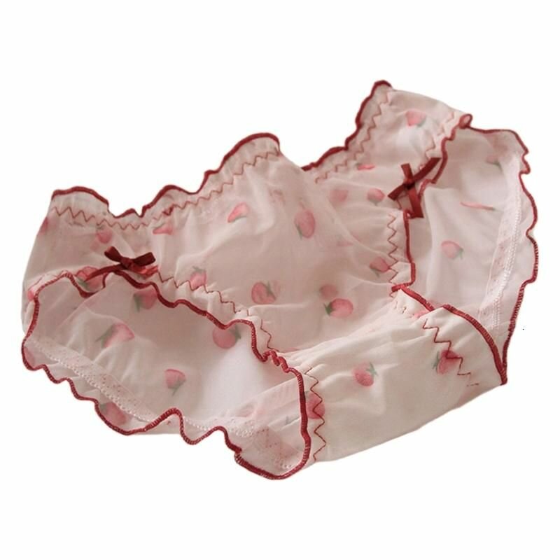 Женские трусики с рюшами и клубничным принтом, Розовый фуллпринт стра - XL