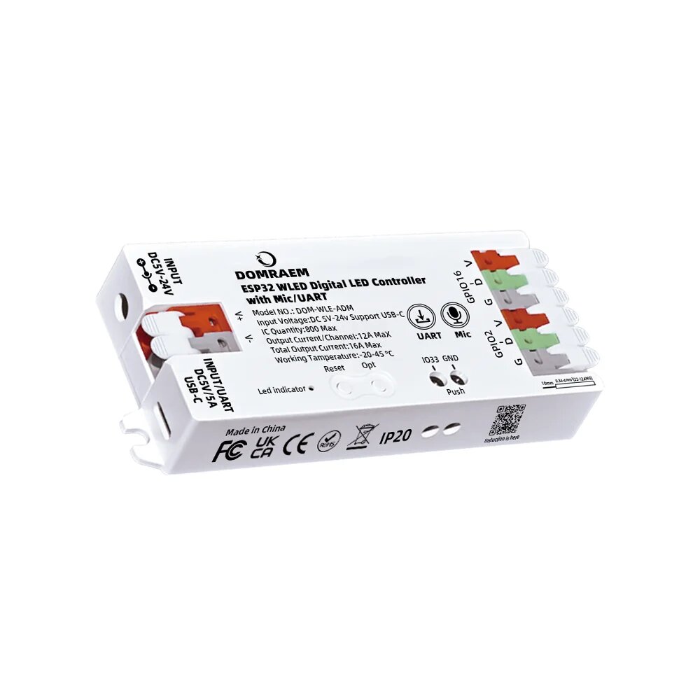 DOMRAEM WLED контроллер LED, Белый, ESP32 Mic UART, 1PCS