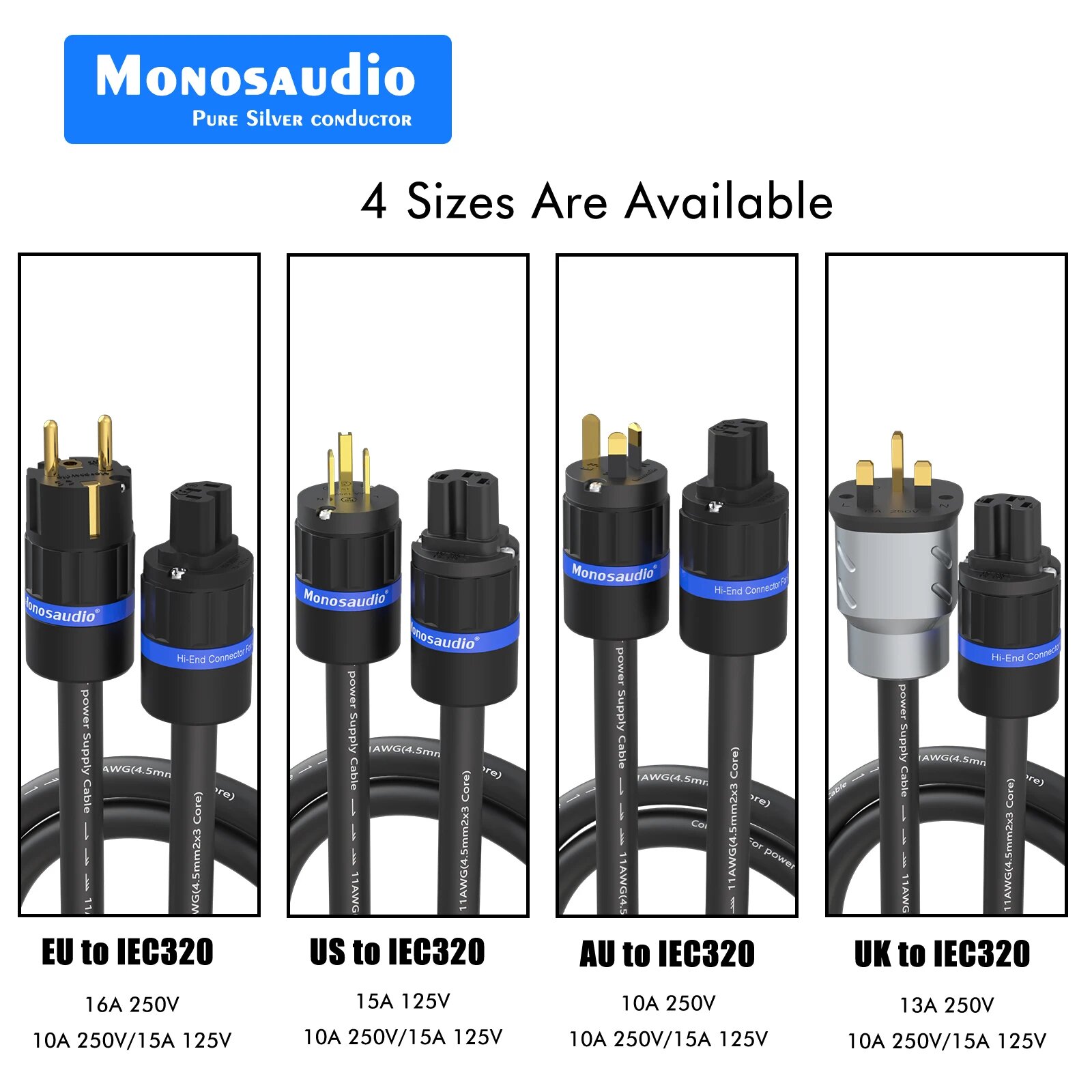 Кабель питания Monosaudio P901E4G Schuko EU (E104G)