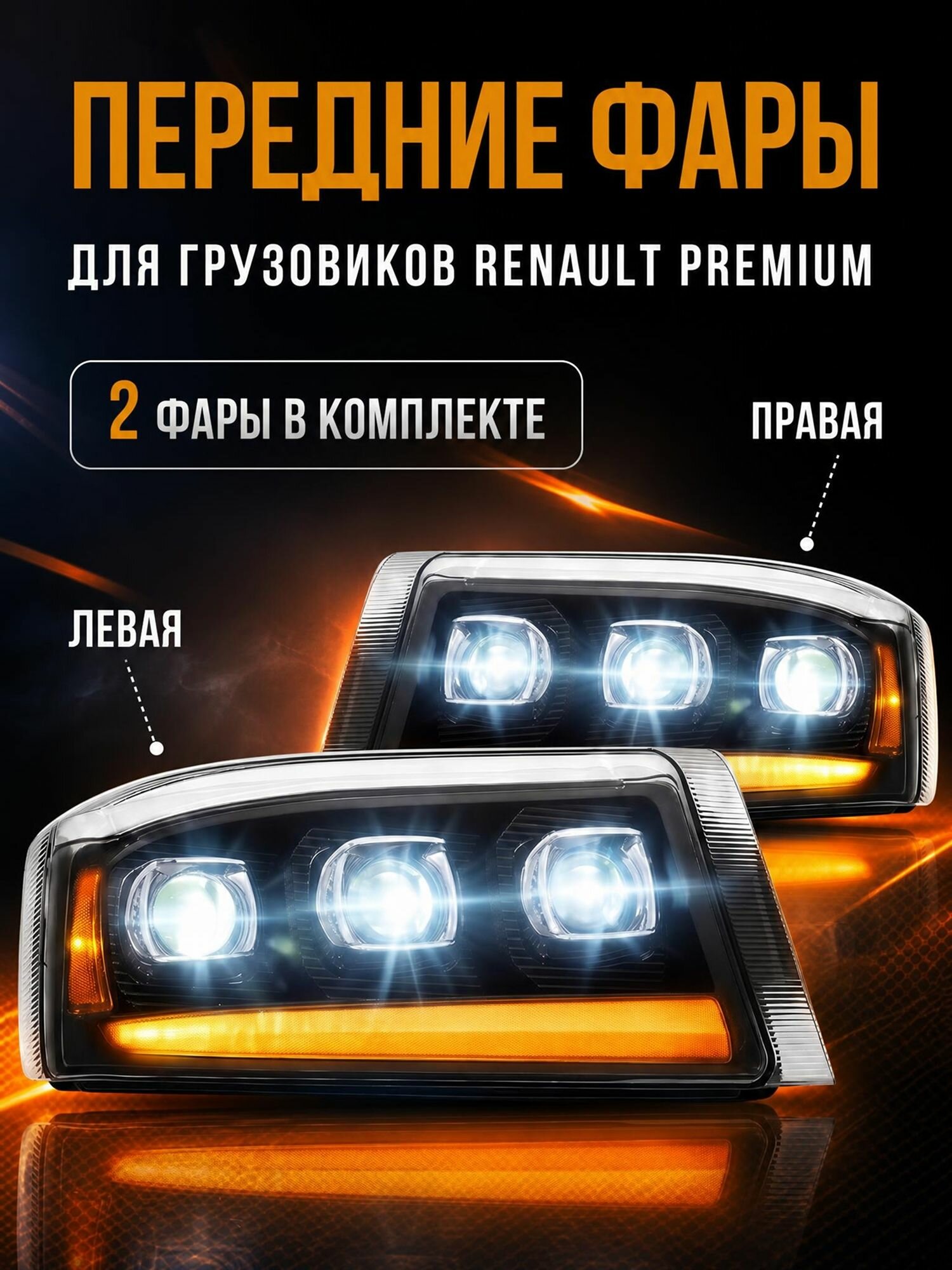 Комплект передних фонарей автомобильный 2 шт фары на Renault Premium LED