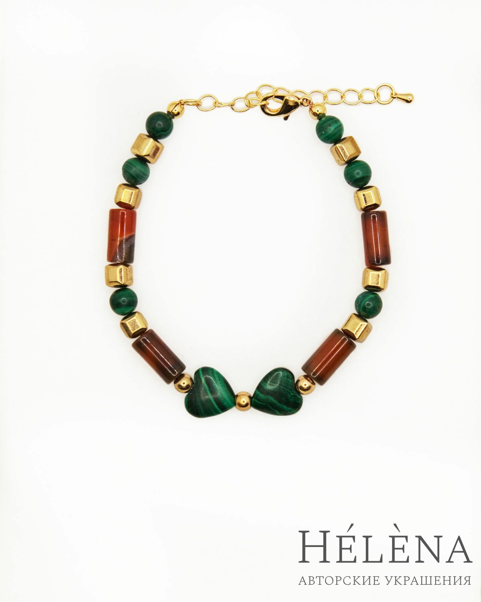 Браслет Helena, малахит, сердолик, гематит