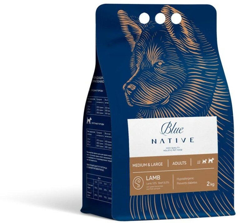 Blue Native Holistic сухой корм для взрослых собак средних и крупных пород, с ягненком - 2 кг