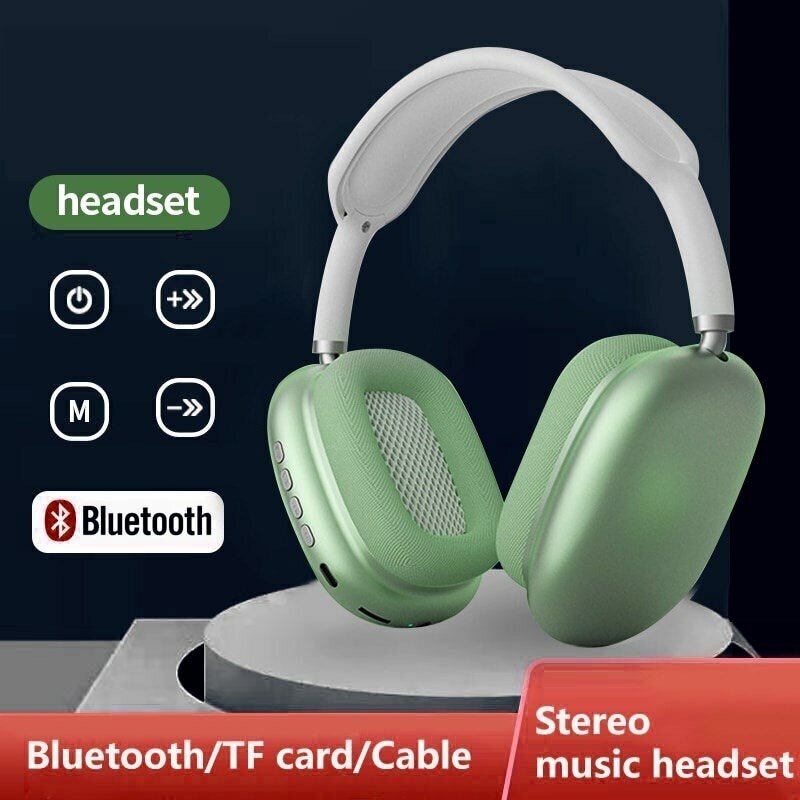 Беспроводные наушники P9 Max Bluetooth 5.0 / Наушники большие беспроводные "женские" цвет зеленый, белый, красный