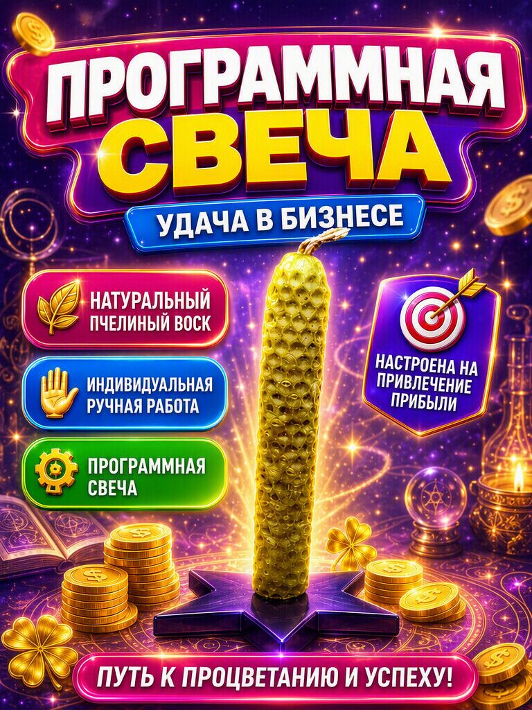 Магическая свеча "Удача в бизнесе". Малая. Путь к процветанию и успеху. Программная свеча.