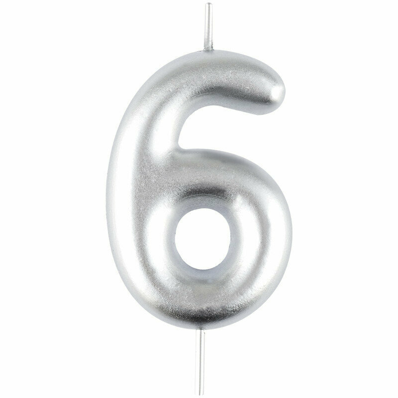 Свеча для торта с держателем MESHU "Цифра 6", 6см, серебряная, блистер, 315781