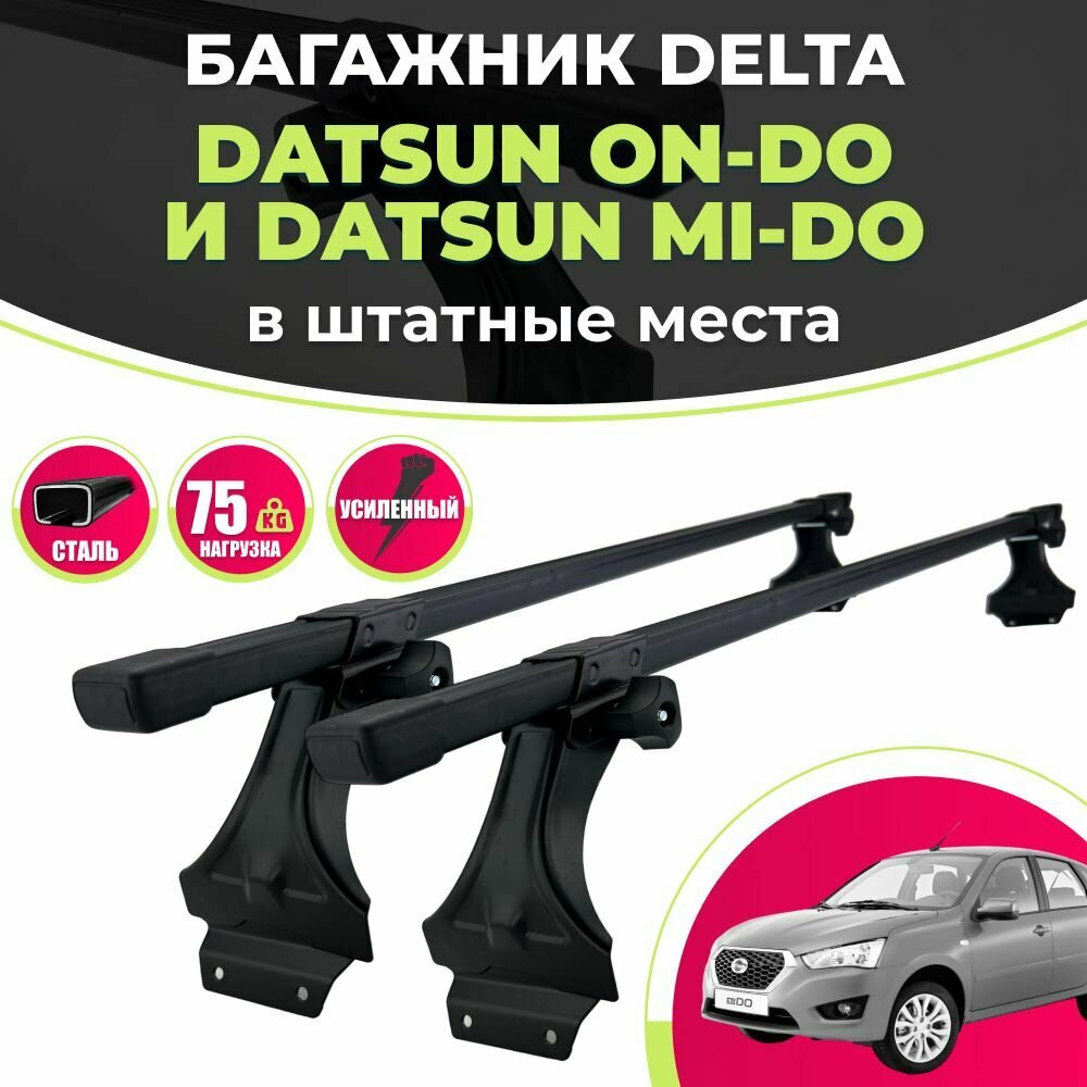 Багажник для Datsun On-Do и Datsun Mi-Do на крышу в штатные места DELTA : 2 - рейки (20х30) 1,2м, черный пластик + стойки окрашенные 4 шт.