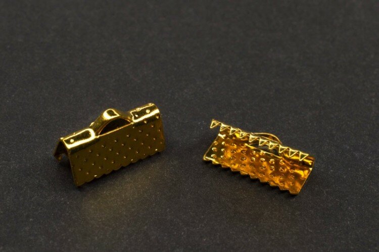 Зажим-концевик для лент/тесьмы 13х7х5мм, отверстие 2мм, цвет золото, железо, 04-038, 4шт