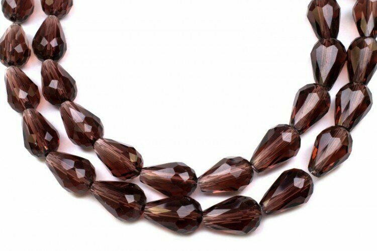 Бусина стеклянная граненая Капля 15х10мм, цвет фиолетовый, прозрачная, 503-004, 10шт