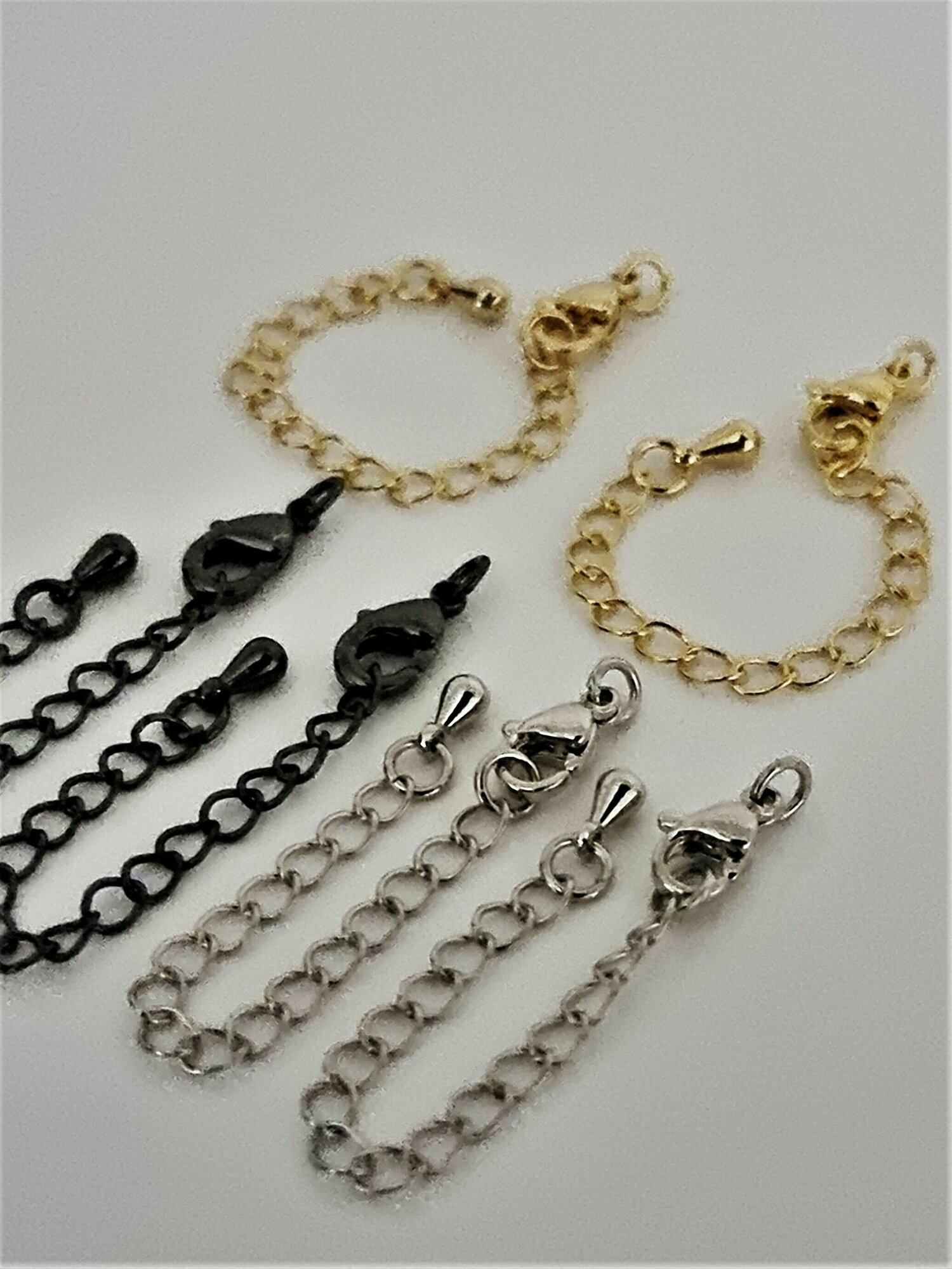 Карабины с удлинителем Капля.6шт. Родий, Золото, Темный родий.