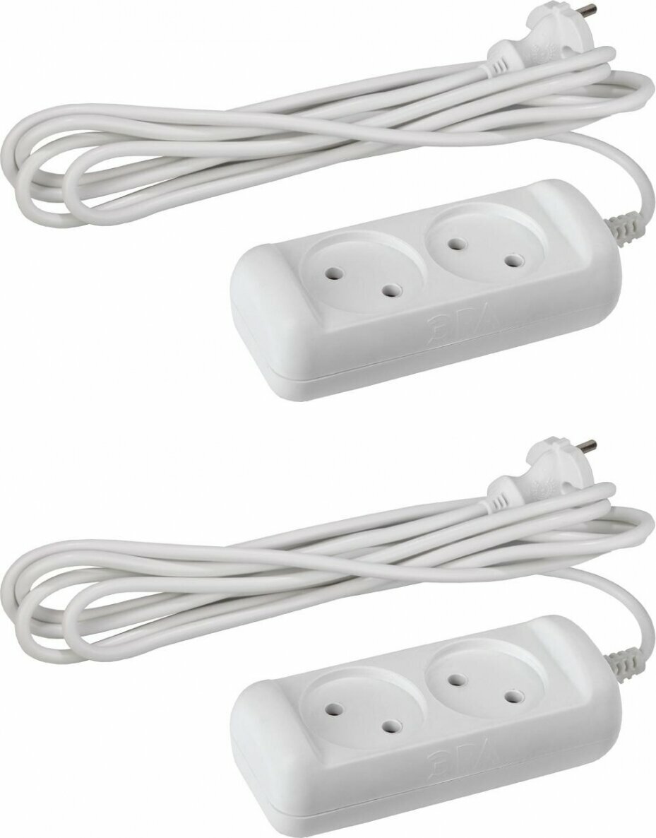 Удлинитель ЭРА U двухместный без заземления 1,5 метра белый (комплект из 2 шт.)