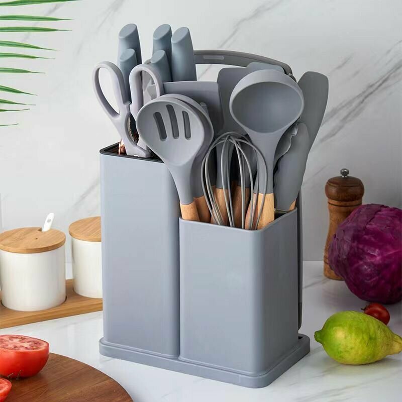 Поварешки кухонные набор Kitchenware Set 19 предметов силикон бамбук