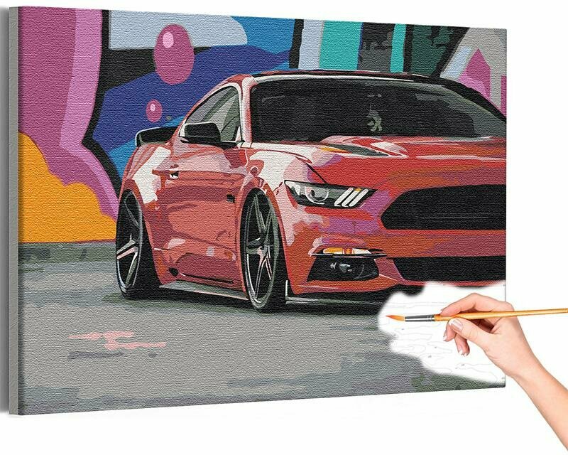 Красный автомобиль на ярком фоне / Машины Раскраска картина по номерам на холсте 40х50