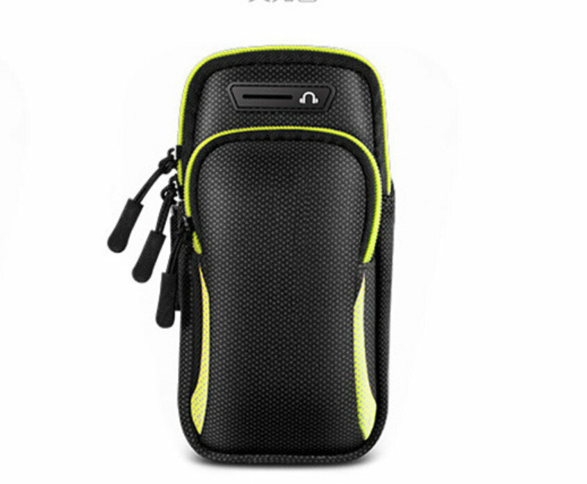 Спортивный чехол на руку для телефона, сумка на плечо, сумка для бега на запястье, черный с салатовым