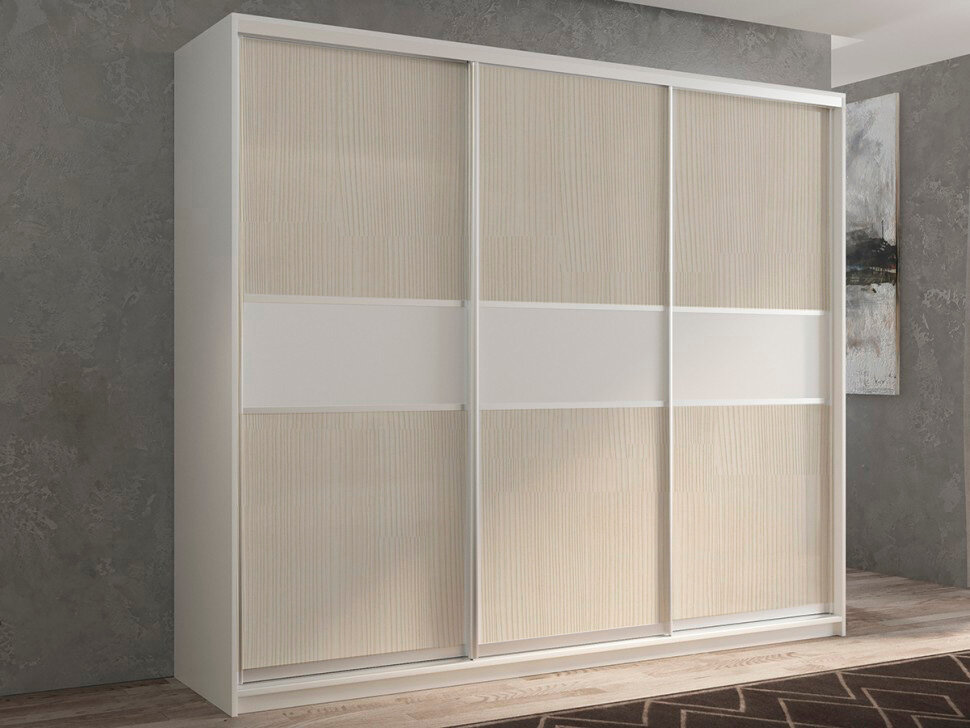 Шкаф купе для одежды Кастелло 3, Оракал белый, МФ-Купе, 160х45х240, платье/белье/платье, цвет бодега белая