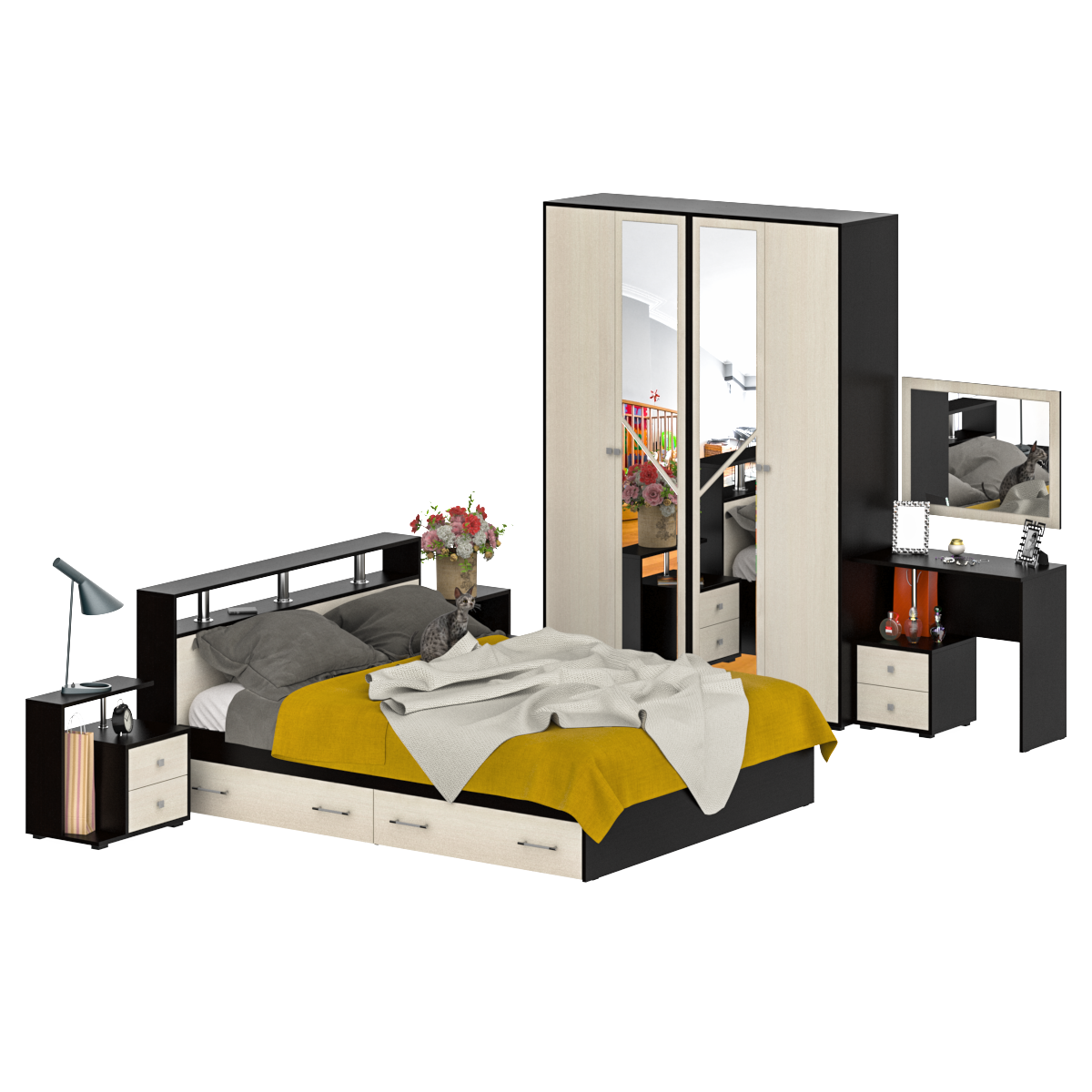 Спальня СВК Камелия № 9 Венге/Дуб Лоредо Размеры: Высота 2200мм Глубина 2000мм Ширина 1600мм