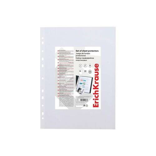 Набор перфофайлов пластиковых ErichKrause Fizzy Clear, 40 мкм, A4, прозрачный, в пакете по 100 штук