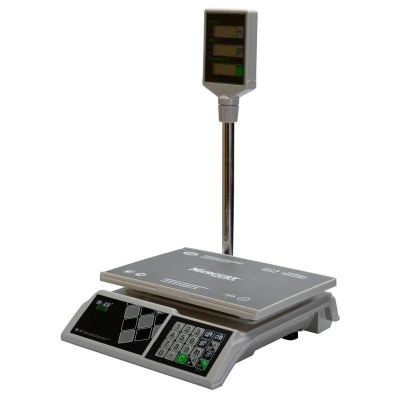 Весы торговые Mertech "Slim" M-ER 326ACP-32.5, LCD дисплей, белые, настольные, до 32 кг
