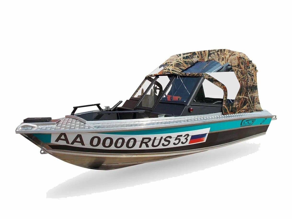 Вельбот 434НС / Wellboat 434NS. Тент с дугами с креплениями для стекла с калиткой