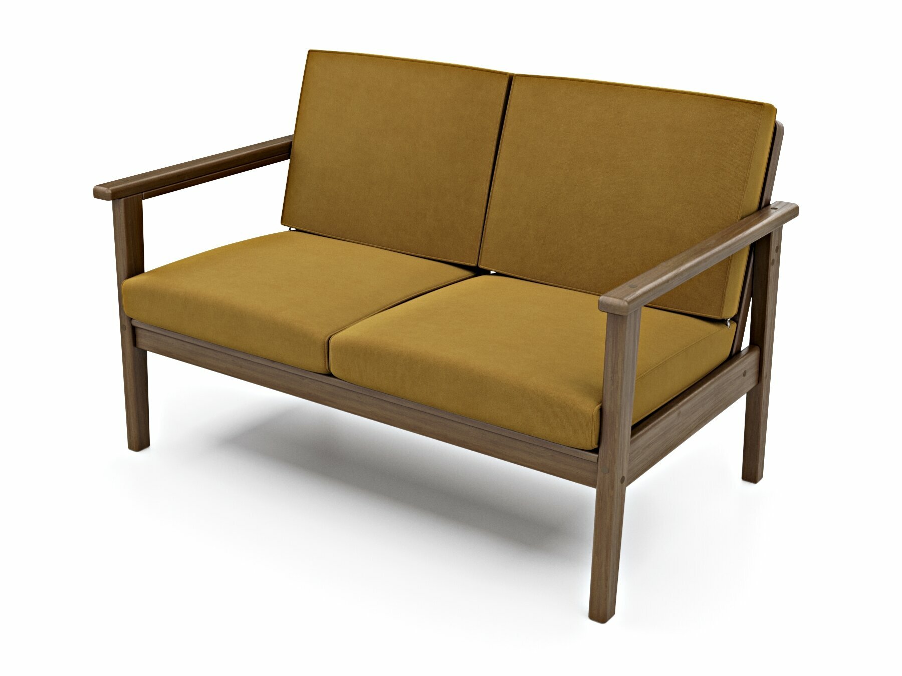 Садовый диван Arsko Лориан-М-С горчичный-орех, велюр, массив дерева, кухонный, офисный, для кафе и бара, на ножках