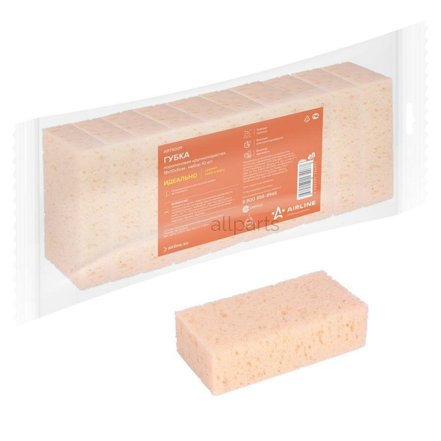 AIRLINE ABTN009 Губка поролоновая крупнопористая 10 шт. (18*10*5см)