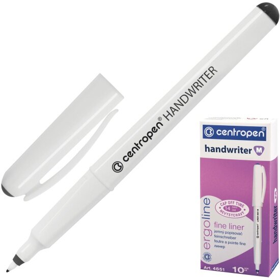 Ручка капиллярная Centropen (линер) черная "Handwriter", трехгранная, линия 0,5 мм, 4651, 2 4651 0112
