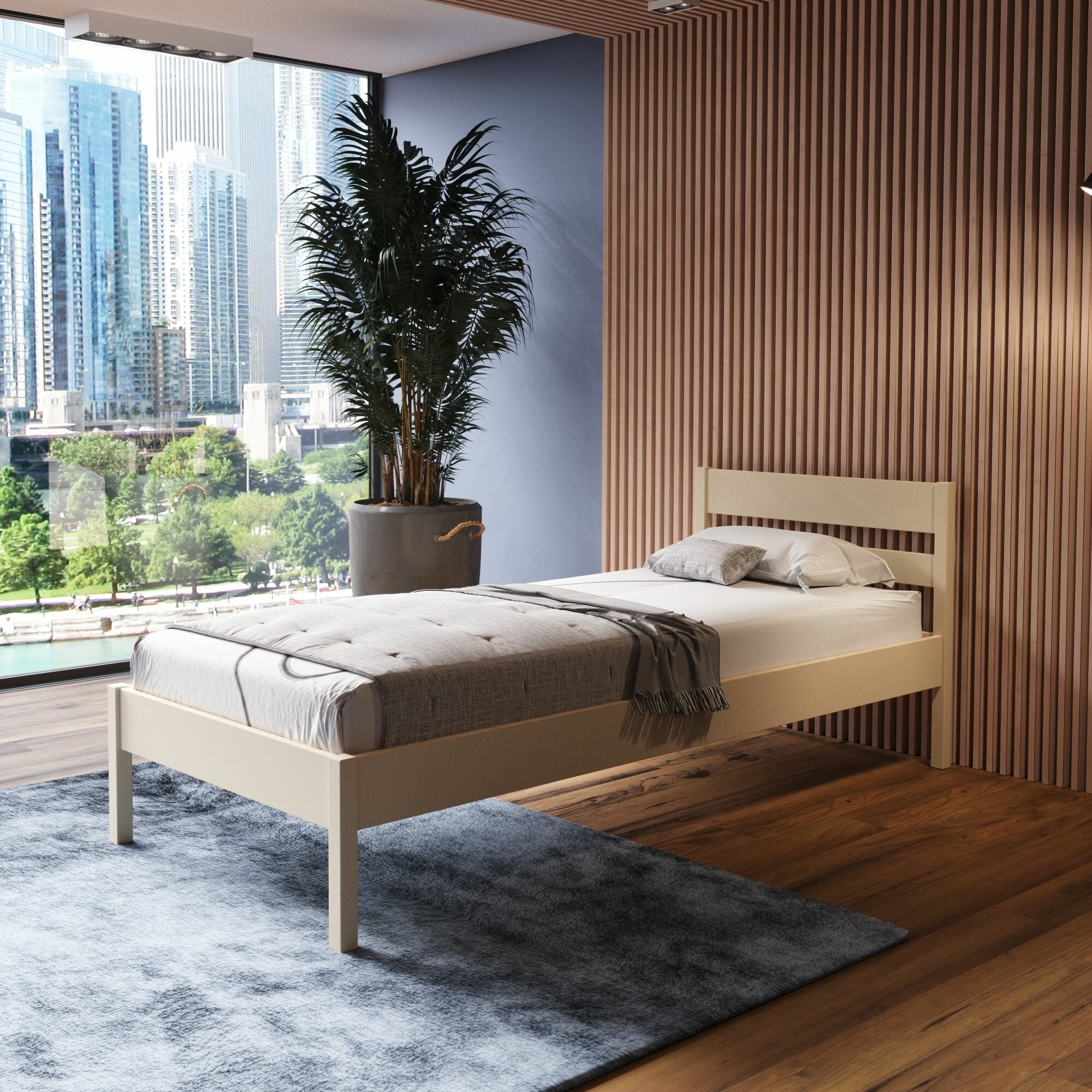 Кровать односпальная 80х200 цвет слоновая кость из массива березы Hansales, деревянная экологичная кровать для спальни, натуральное дерево, комфортная и стильная