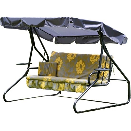 Качели садовые Olsa 3-х местные Люкс 2(каркас антрацит, м/э разноцветный рис. цветы)1 уп.