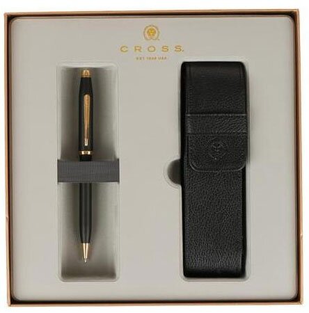 Cross 2502WG/287 Подарочный набор: шариковая ручка cross century ii, classic black gт с чехлом на две ручки cross, black