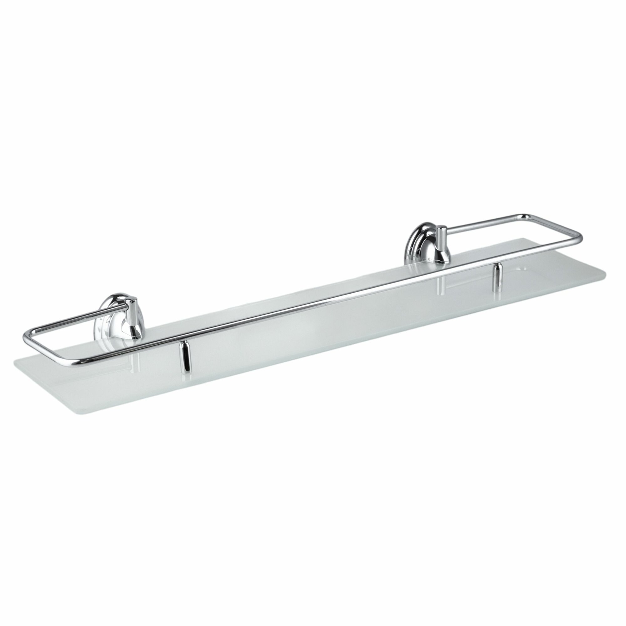 Полка для ванной комнаты стеклянная с бортиком, хромированная